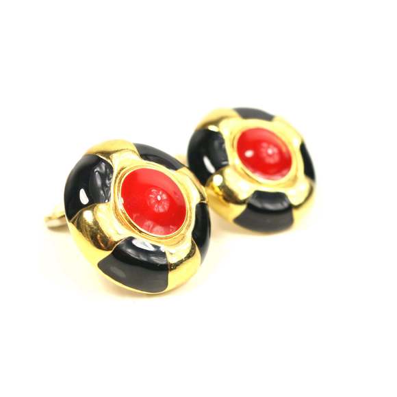 Escada | Jewelry | Escada Round Gold Toned Setting Black And Red Stud ...